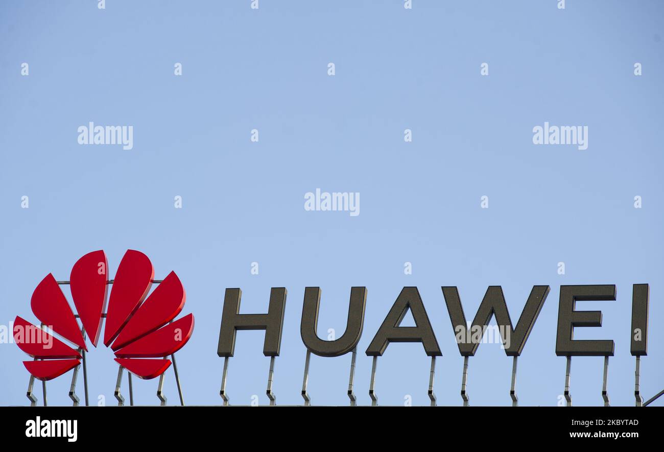 Huawei logo and sign on September 12, 2020 in Warsaw, Poland. (Photo by ...