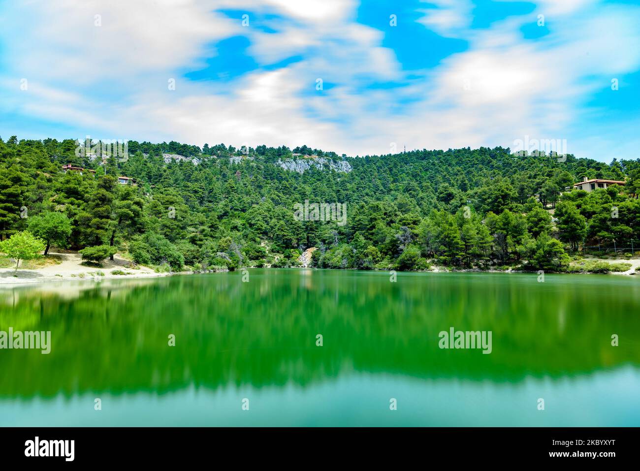 A spring landscape with green nature at Lake Beletsi, Athens, Greece ...