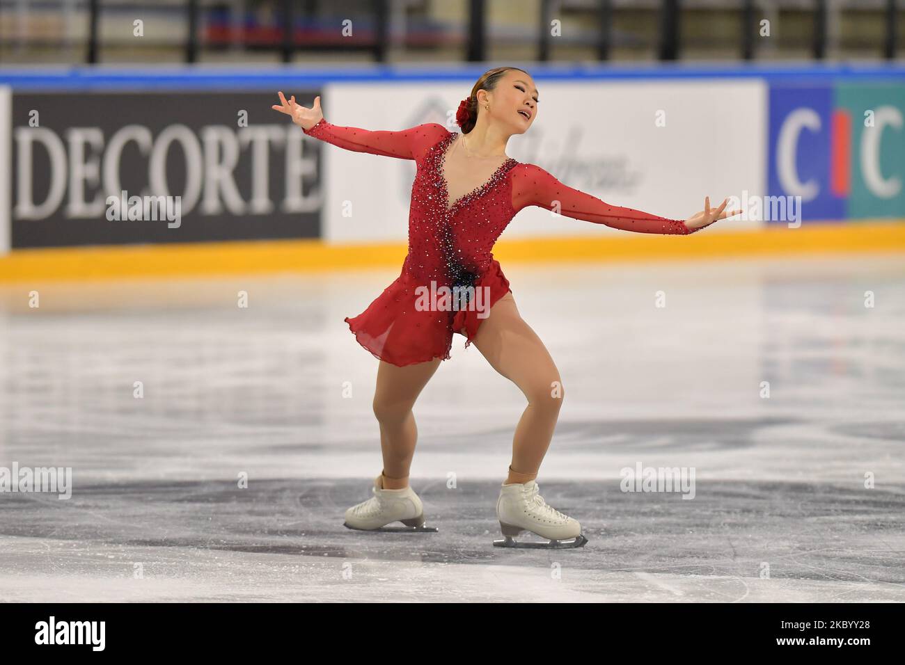 Audrey SHIN (USA), during Women Short Program, at the ISU Grand Prix of ...