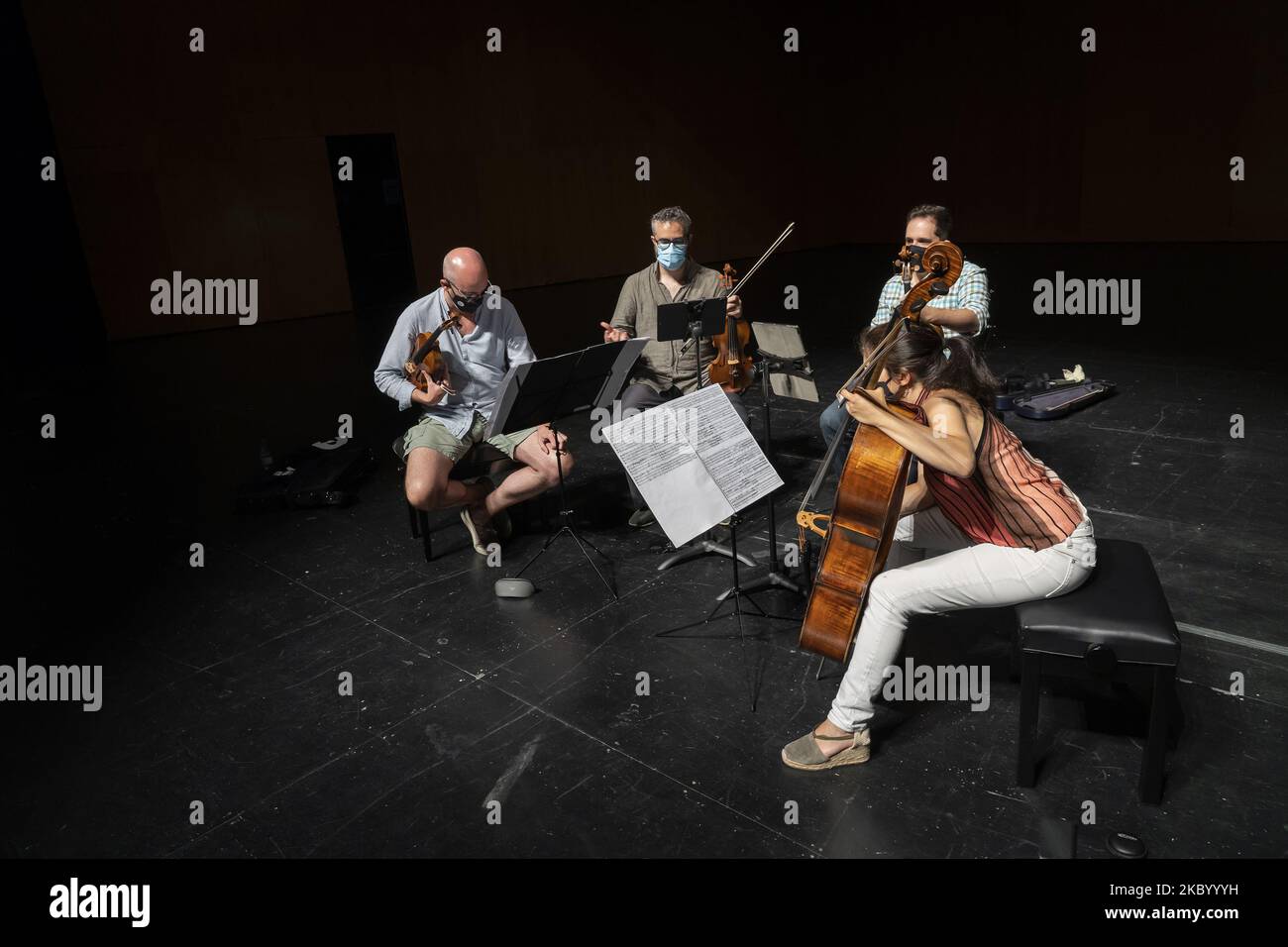 The musicians of the Quiroga quartet during the rehearsal before their ...