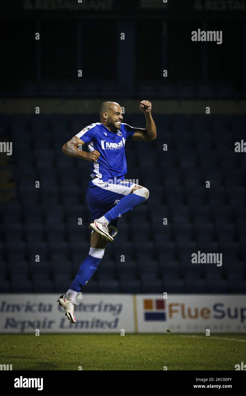 Jordan Graham of Gillingham celebrates his goal during the Carabao Cup ...