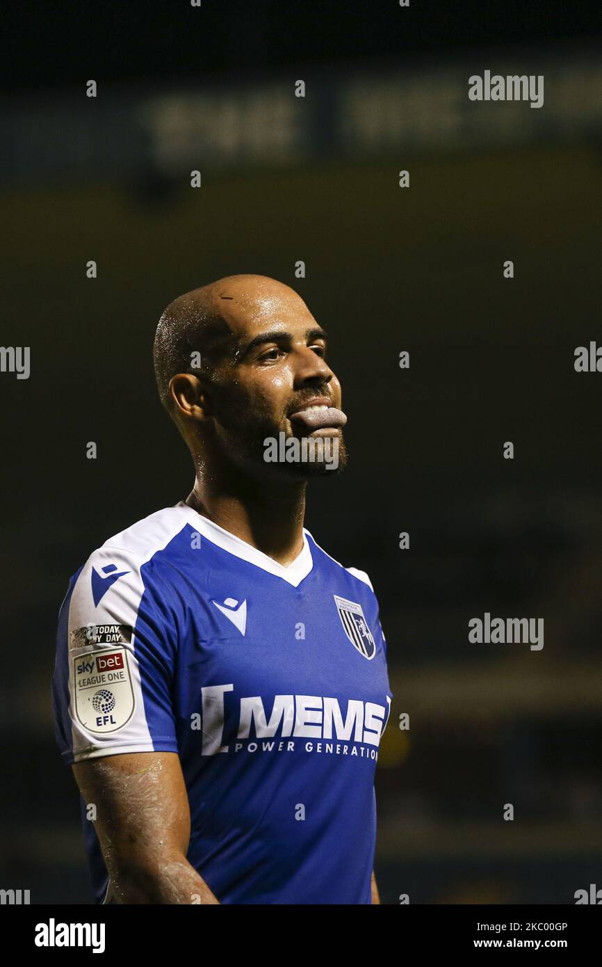 Jordan Graham of Gillingham has his tongue out during the Carabao Cup ...