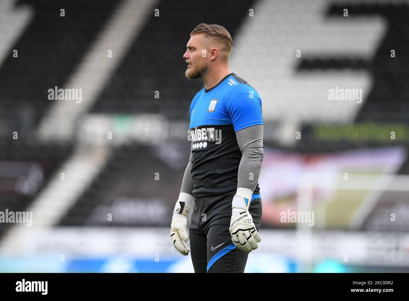 Connor Ripley of Preston warms up ahead of kick-off during the Carabao ...