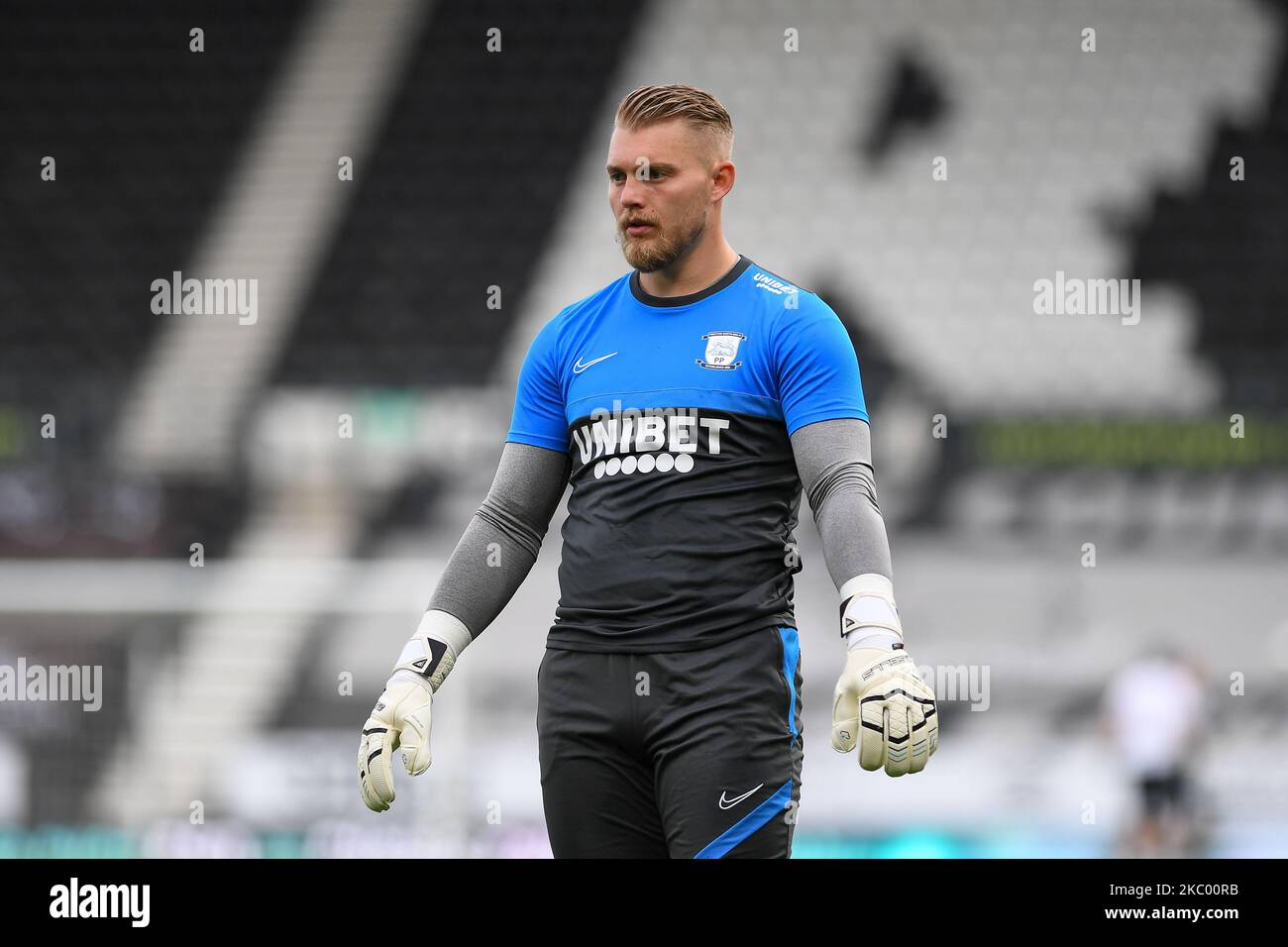 Connor Ripley of Preston warms up ahead of kick-off during the Carabao ...