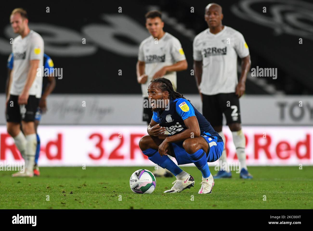 Daniel Johnson of Preston prepares to take a penalty during the Carabao ...
