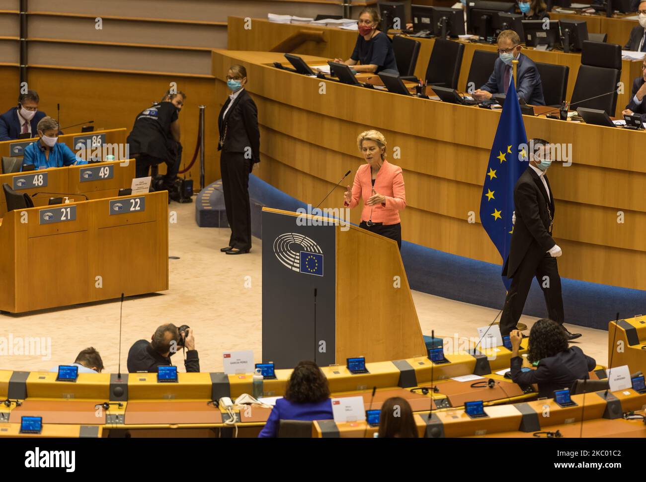 European Commission President Ursula von der Leyen delivers her first ...