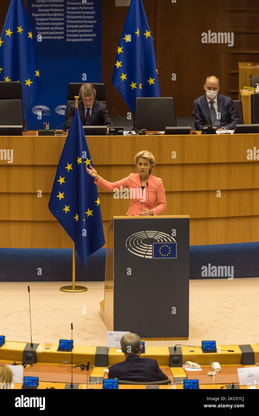 European Commission President Ursula von der Leyen delivers her first ...