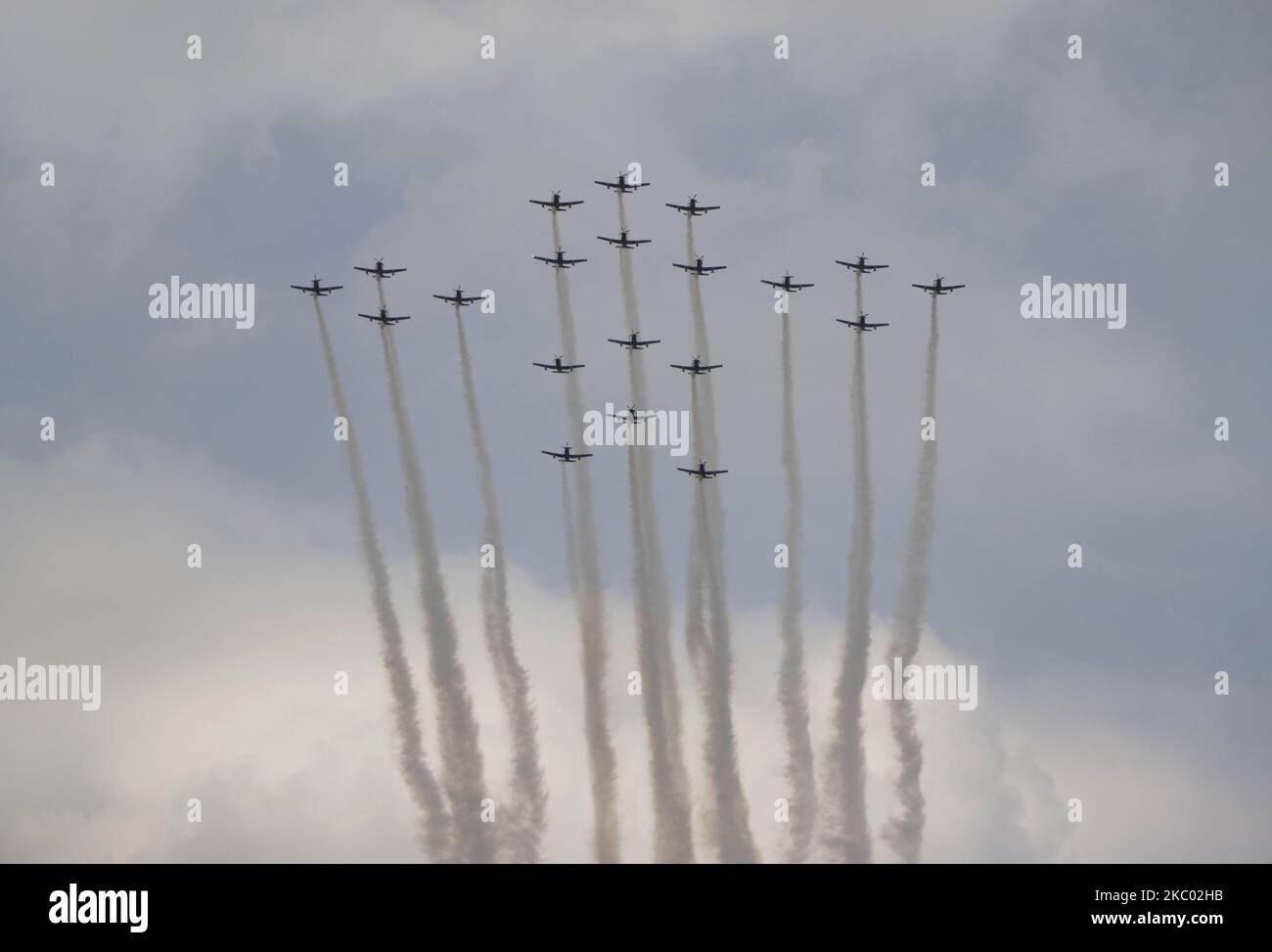 Military air parade in the Zócalo of Mexico City, on the occasion of ...
