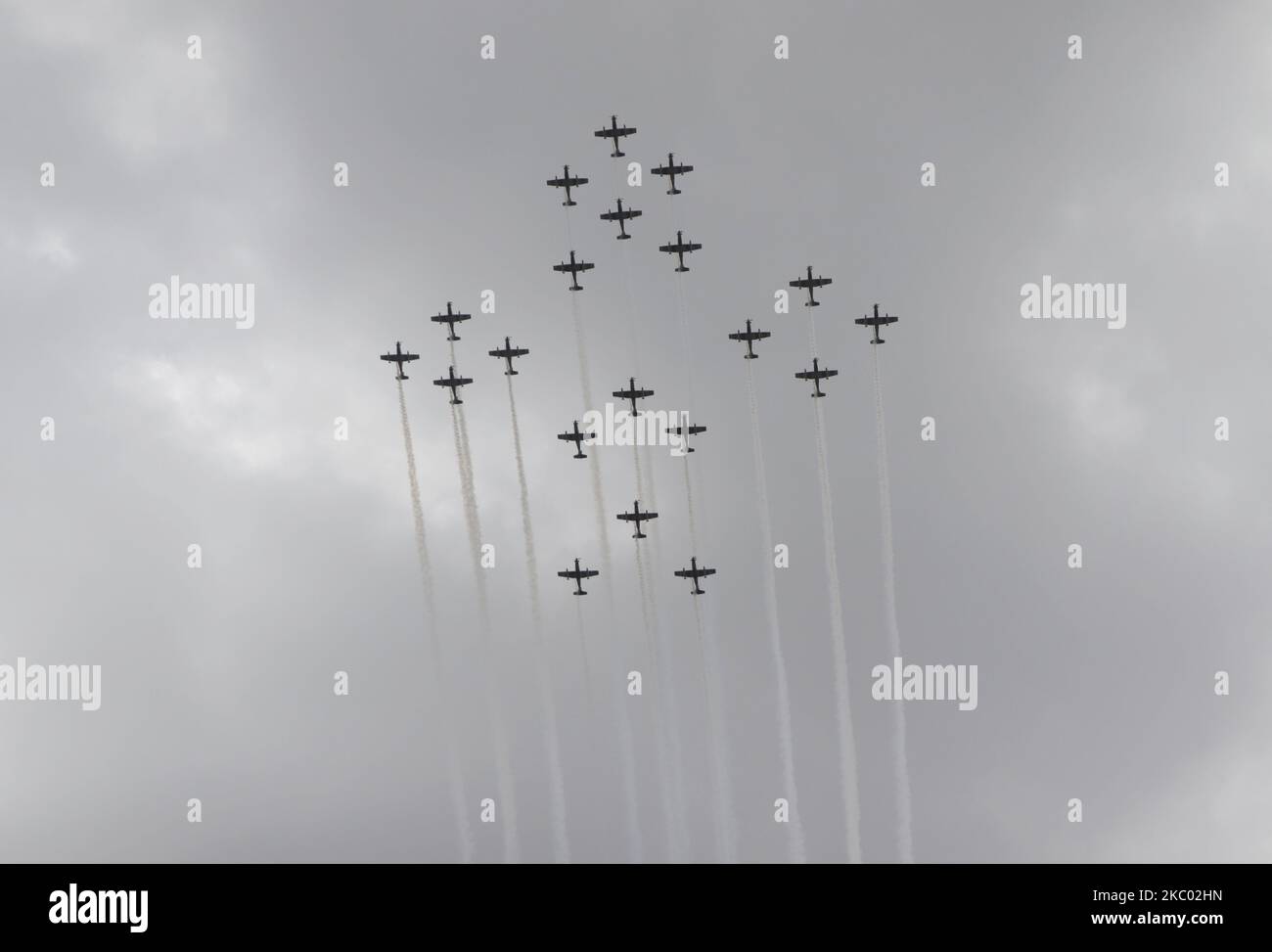 Military air parade in the Zócalo of Mexico City, on the occasion of ...
