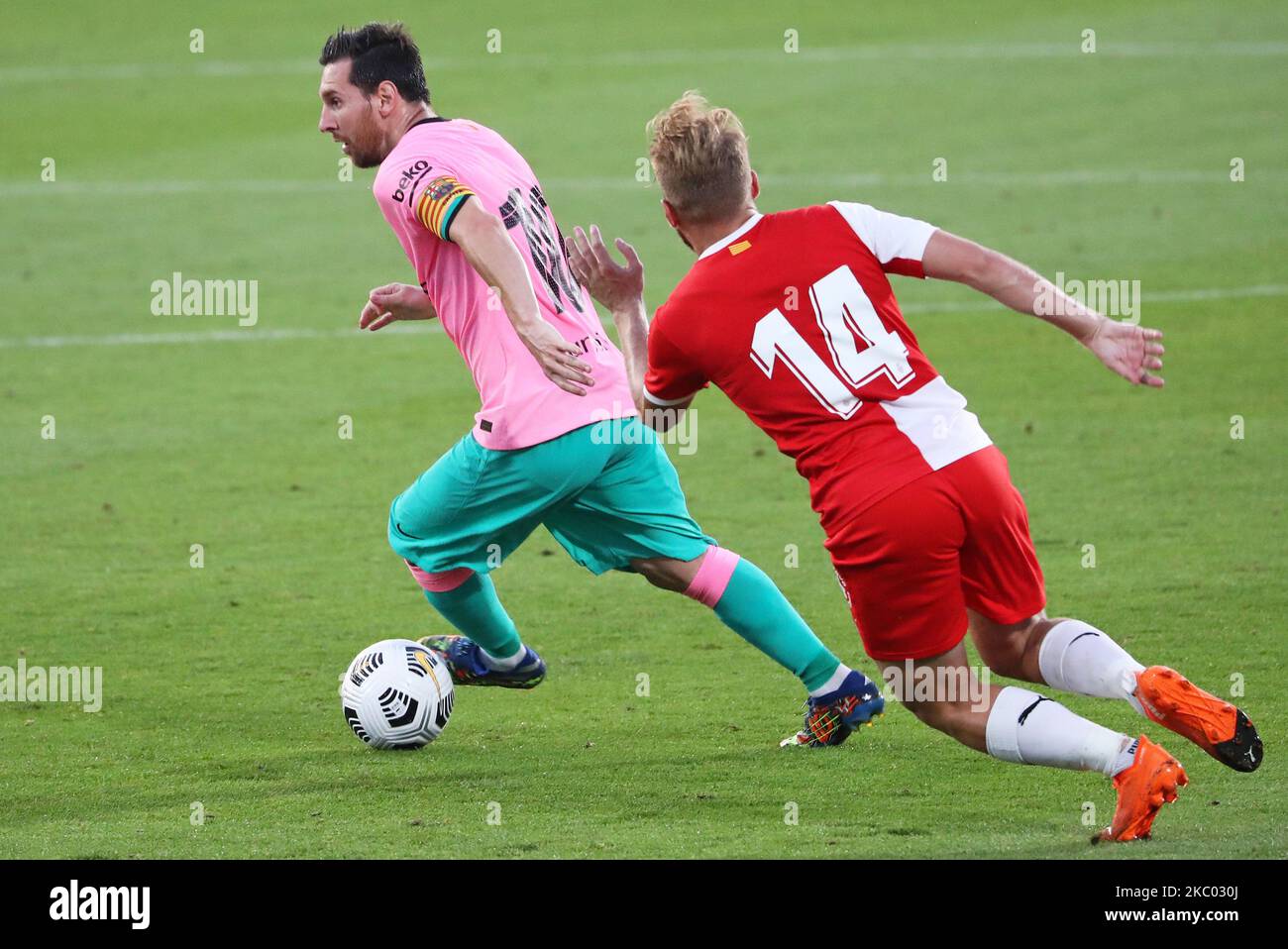 Leo Messi and Samu Saiz during the friendly match between FC Barcelona ...