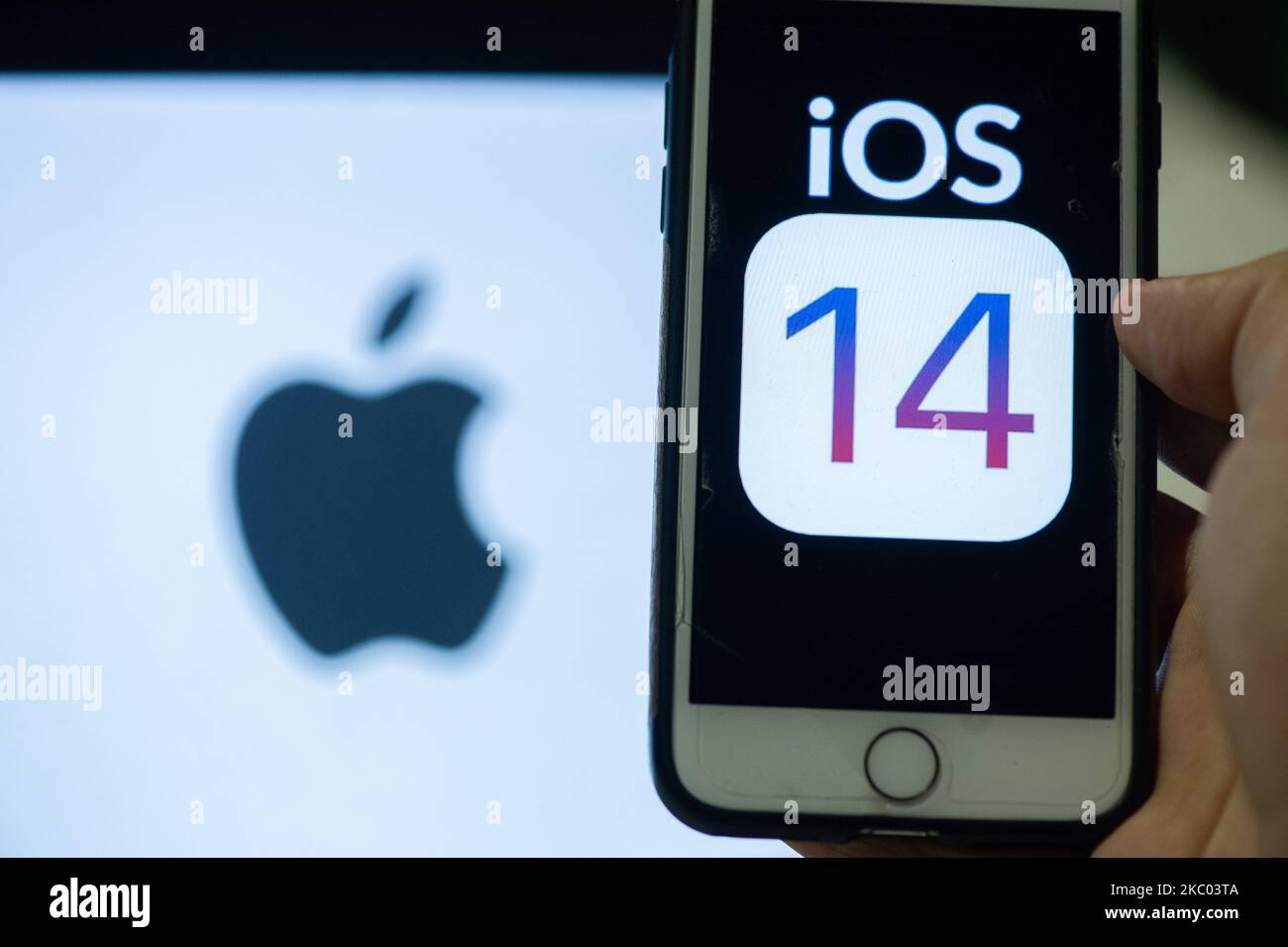 In this photo illustration a view of iOS14, new Apple iPhone Update in ...