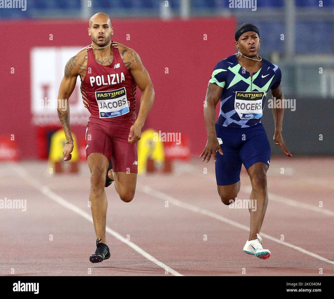 Lamont Marcell Jacobs (ITA) and Michael Rodgers (USA) compete in 100m ...