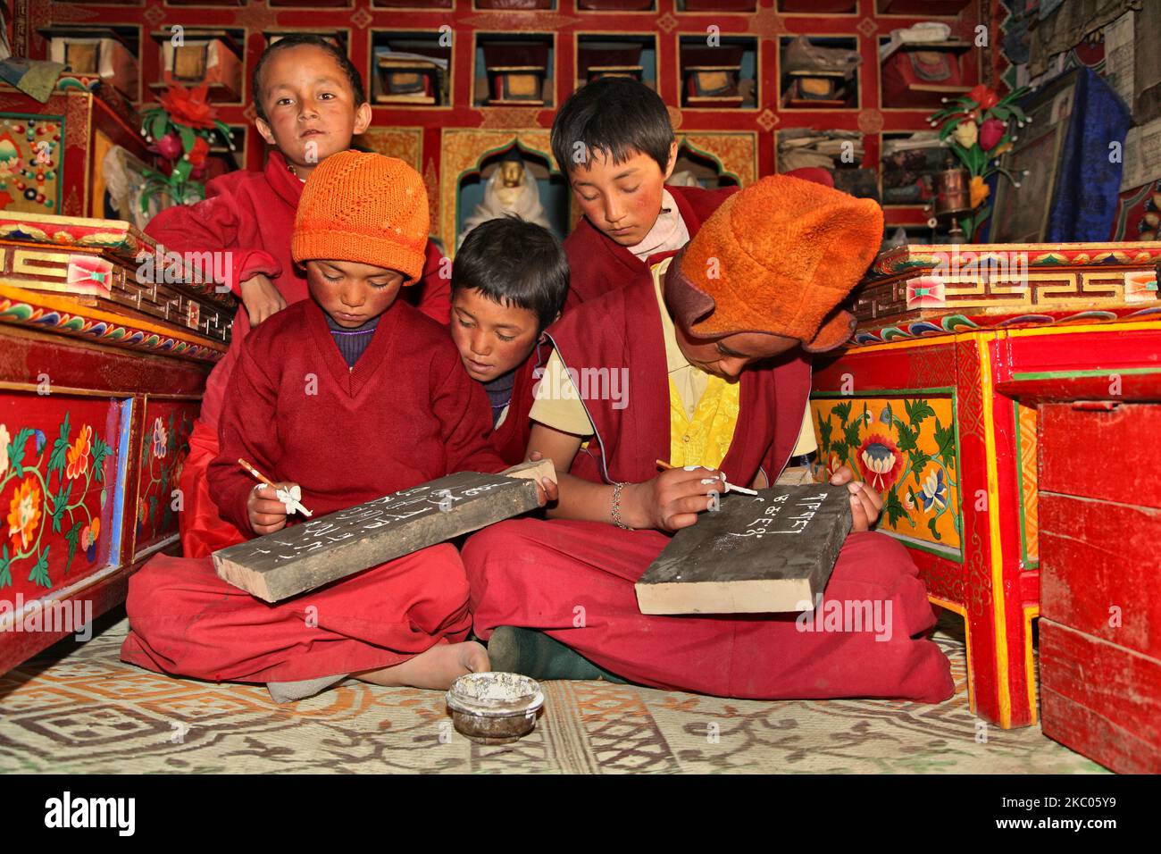 Young Buddhist monks studying in a monastery in Zanskar, Ladakh, Jammu ...