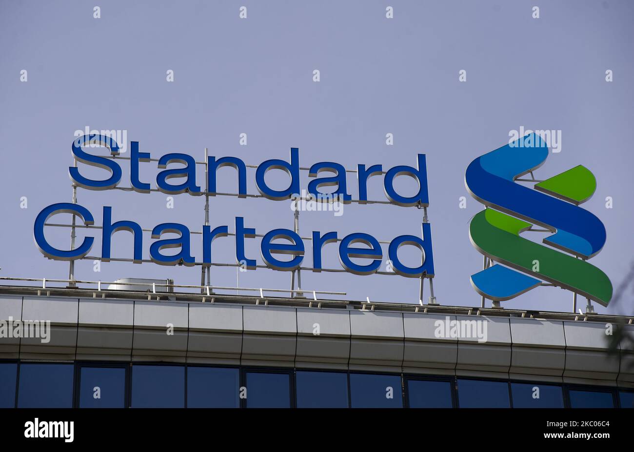 Standard Chartered sign is seen on September 19, 2020 in Warsaw, Poland ...