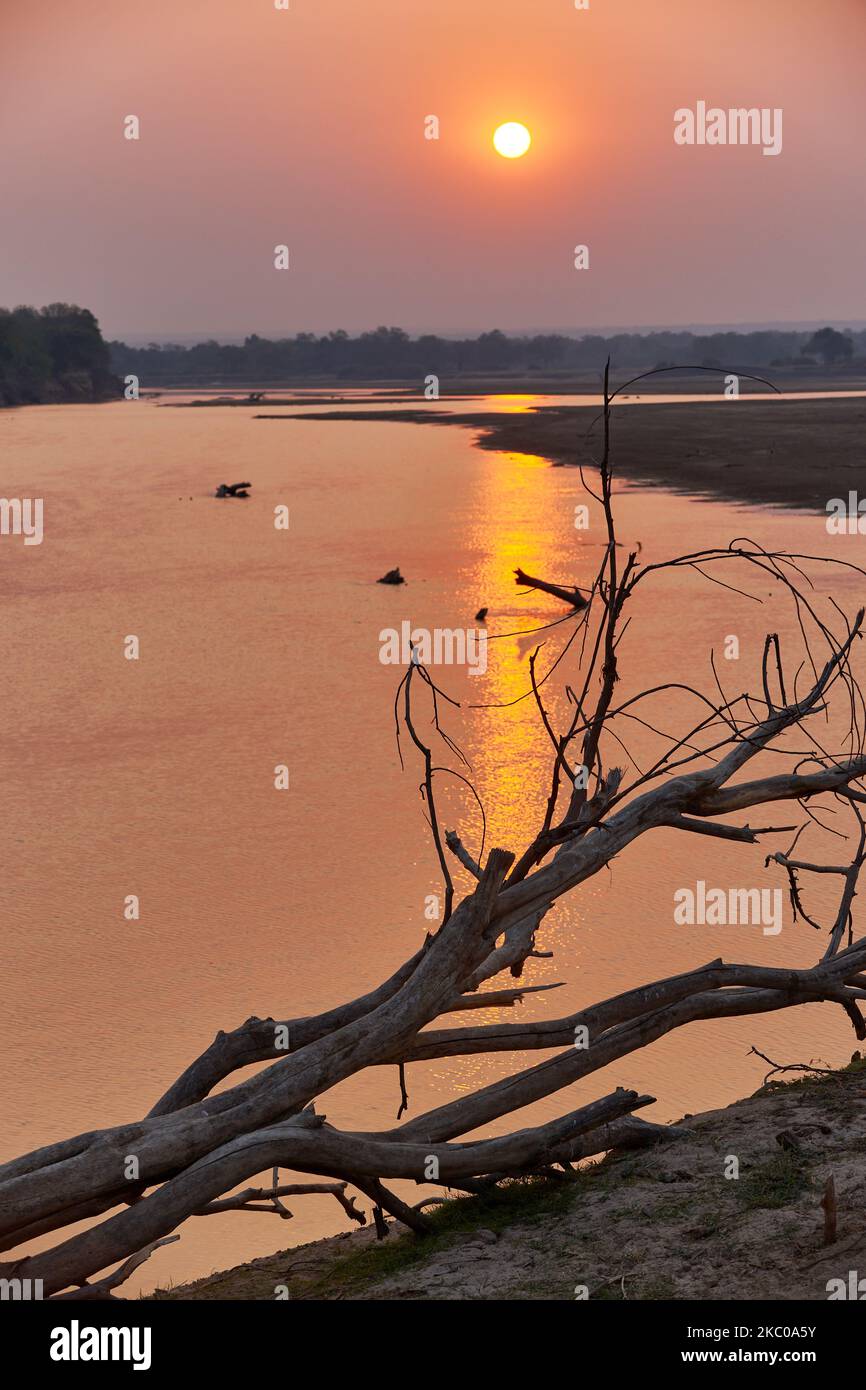 Sunset at South Luangwa river, South Luangwa National Park, Zambia ...
