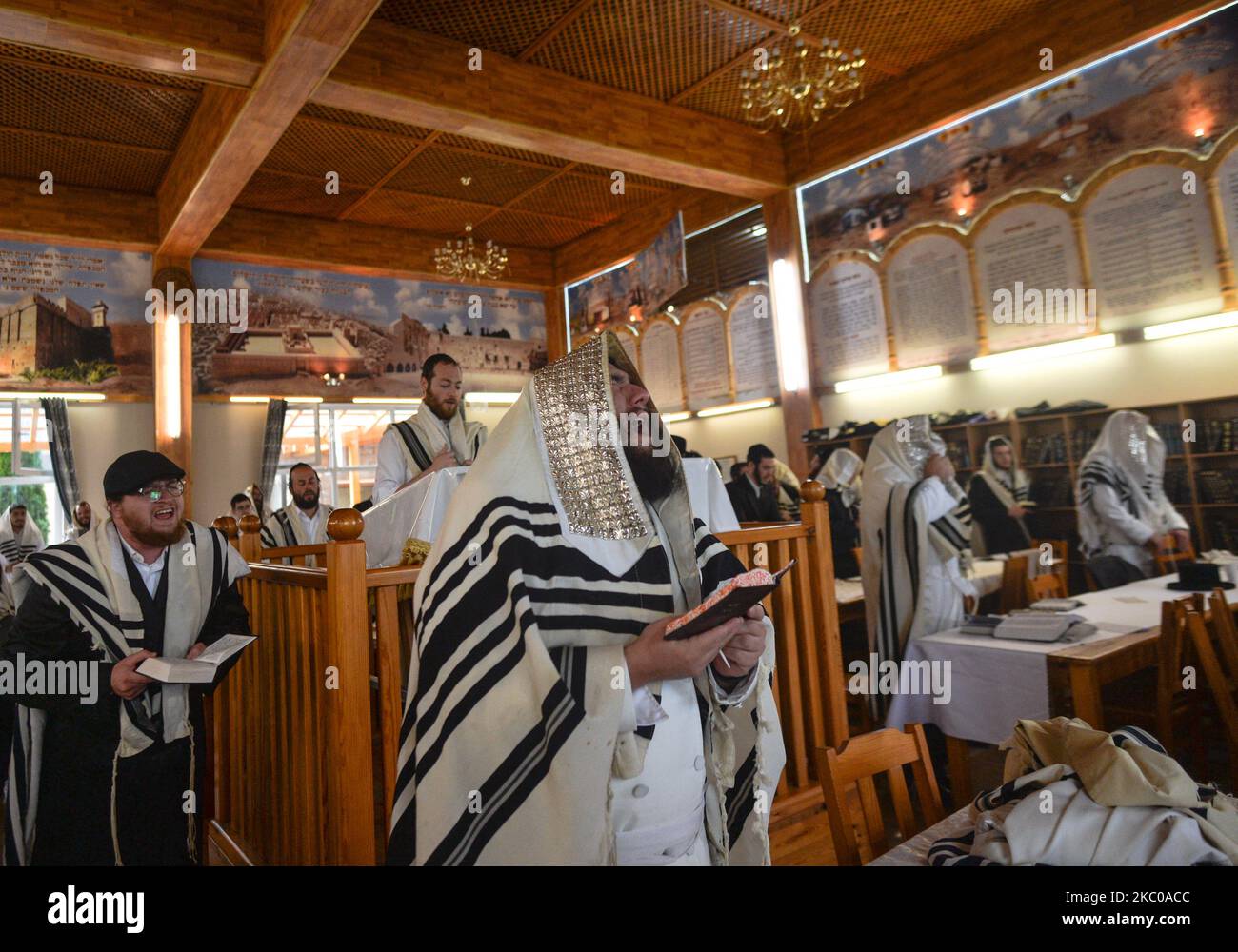 A group of Orthodox Jews praying on the last day of Rosh Hashanah, the ...