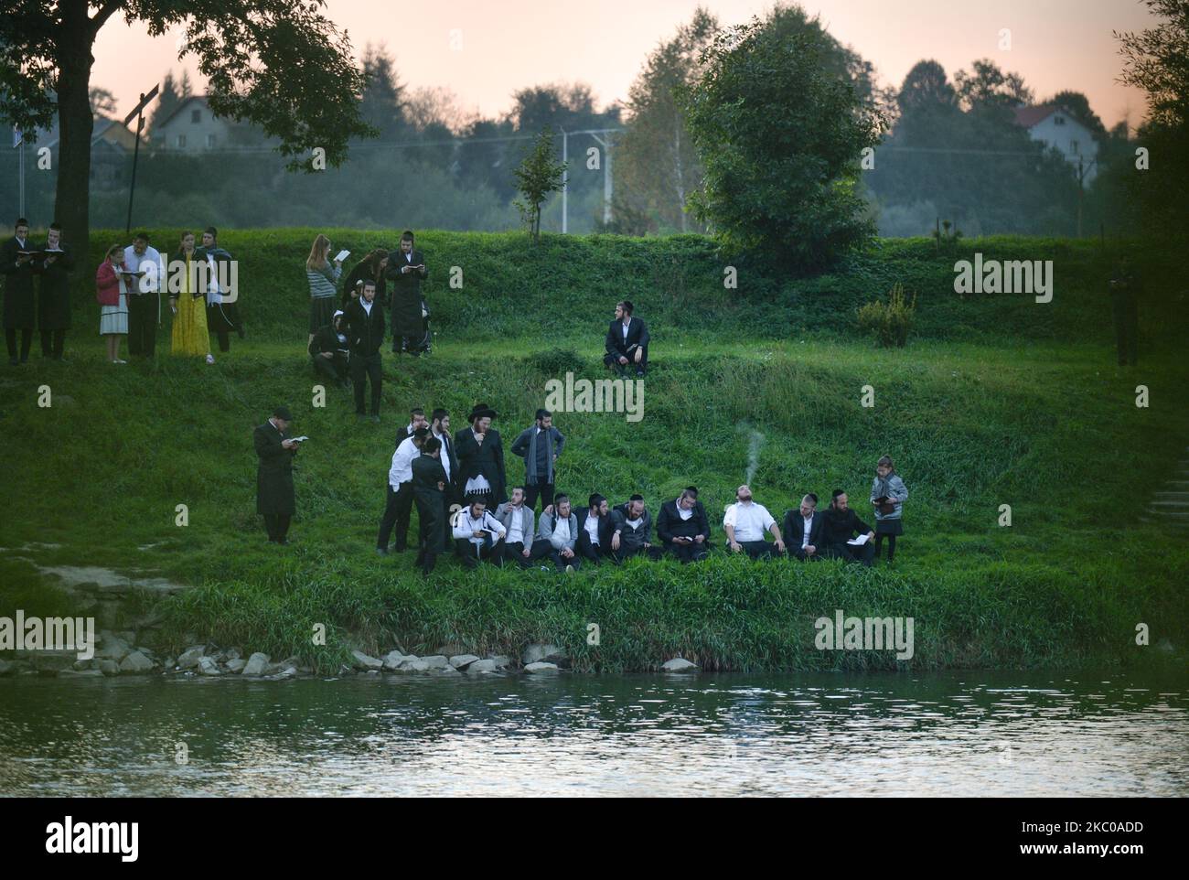 Orthodox Jews praying on the last day of Rosh Hashanah, the Jewish New ...