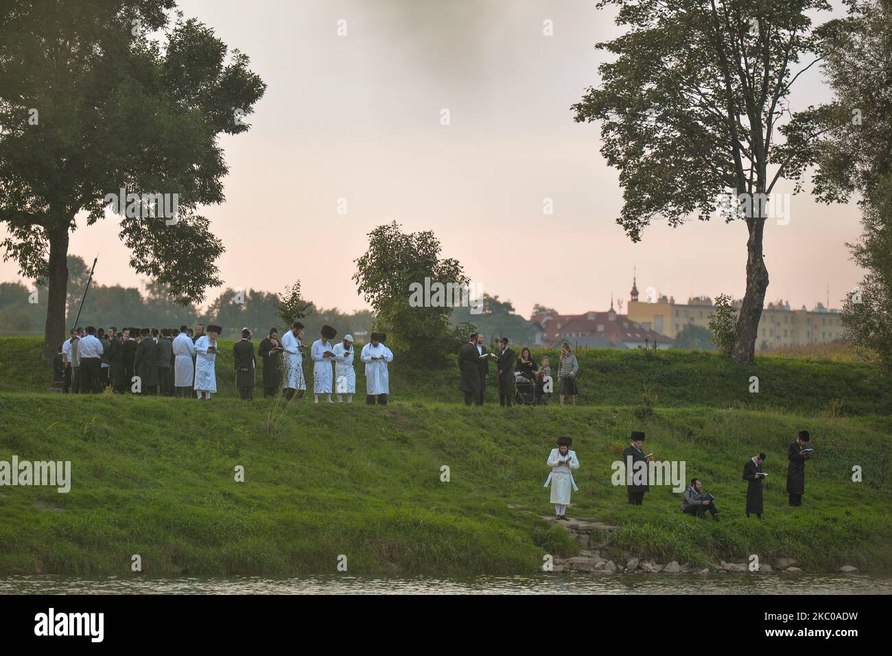 A group of Orthodox Jews praying on the last day of Rosh Hashanah, the ...