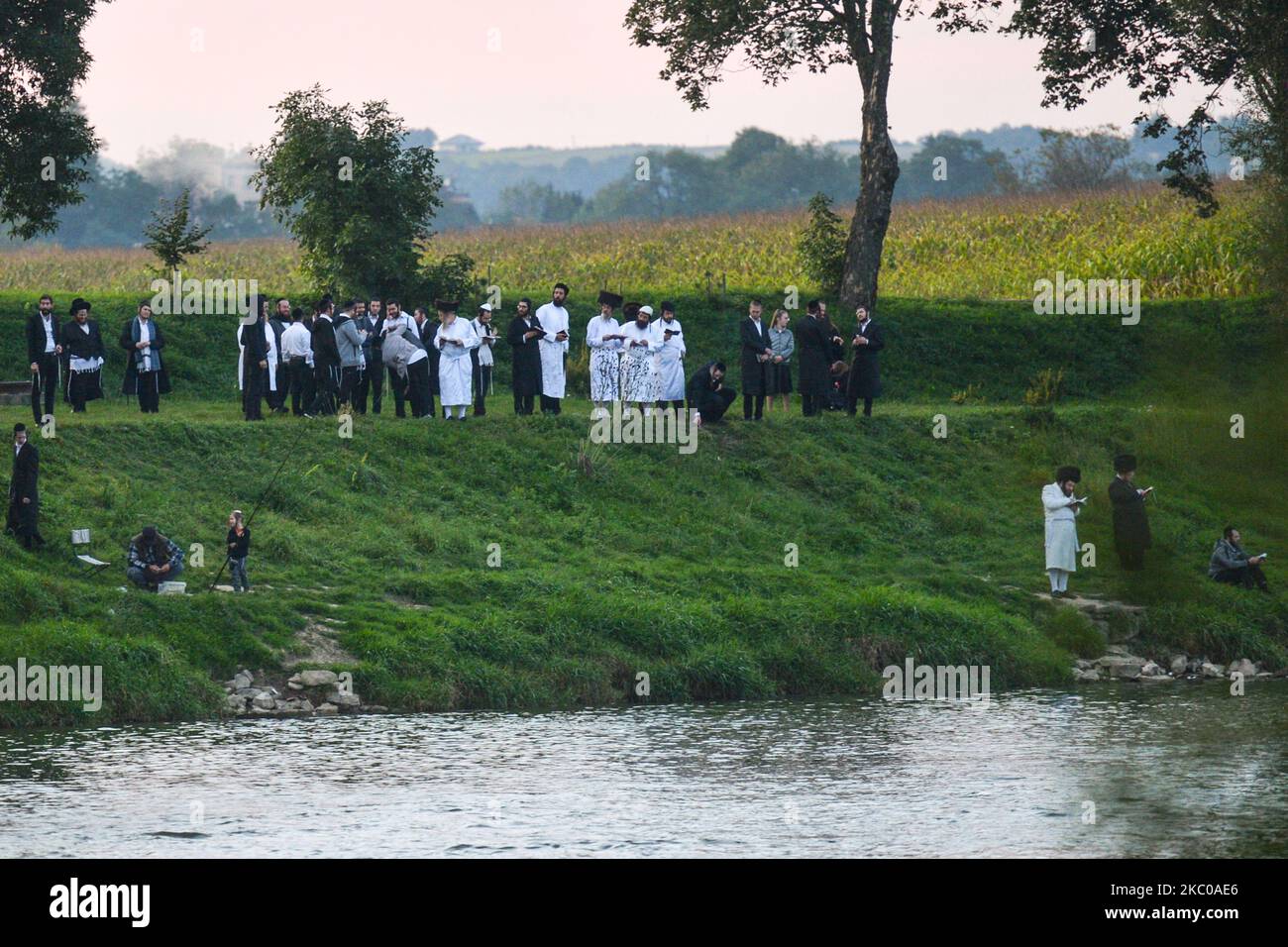 Orthodox Jews praying on the last day of Rosh Hashanah, the Jewish New ...
