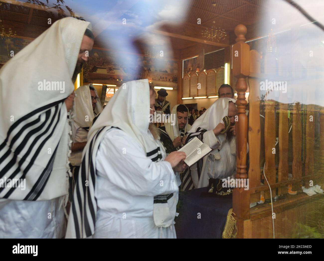 A group of Orthodox Jews praying on the last day of Rosh Hashanah, the ...