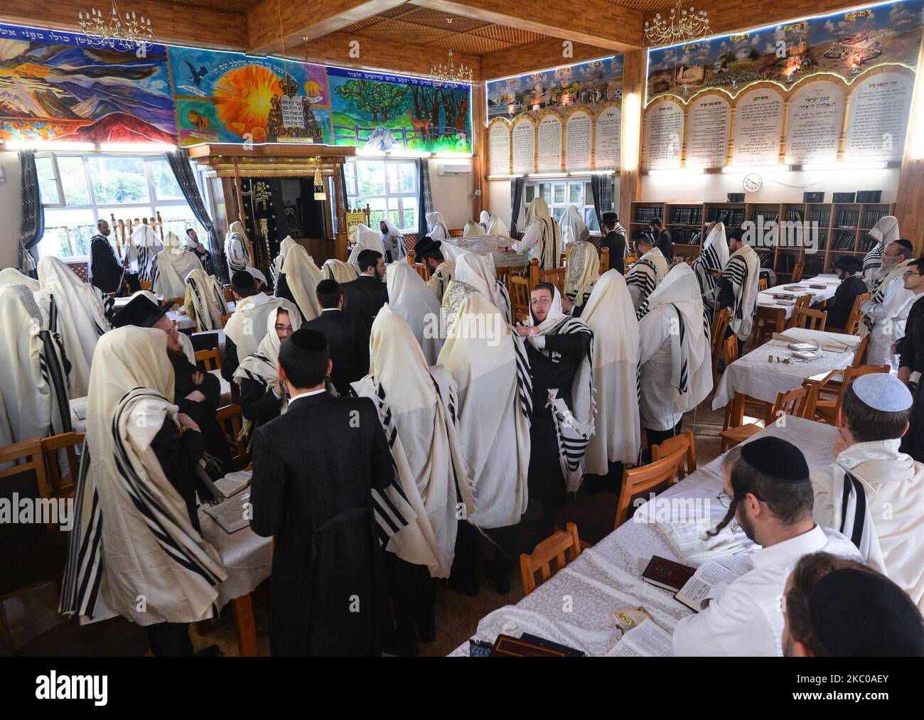A group of Orthodox Jews praying on the last day of Rosh Hashanah, the ...