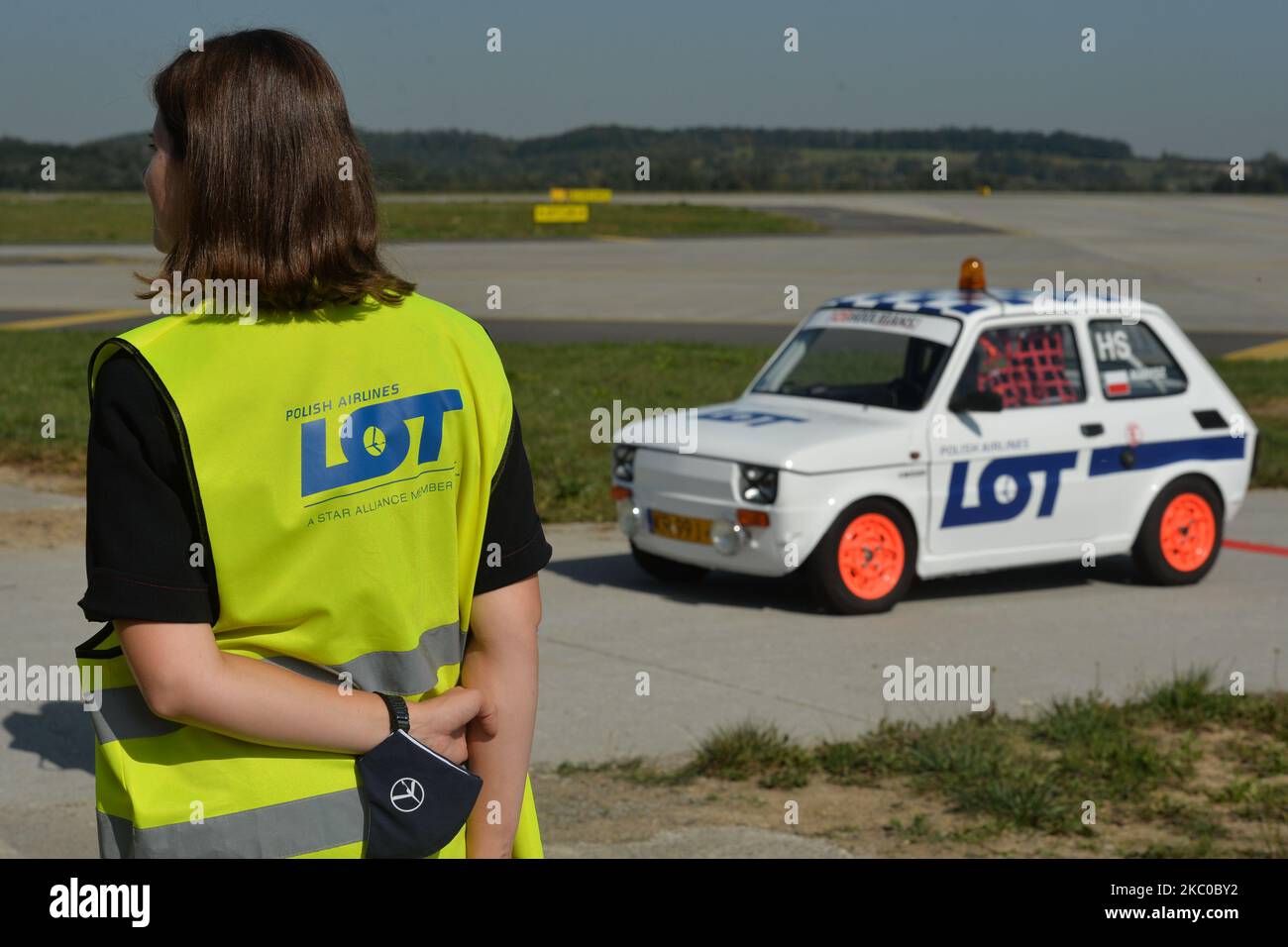 Polish Fiat 126p in the colors of LOT as a 'Follow Me' car for Polish ...