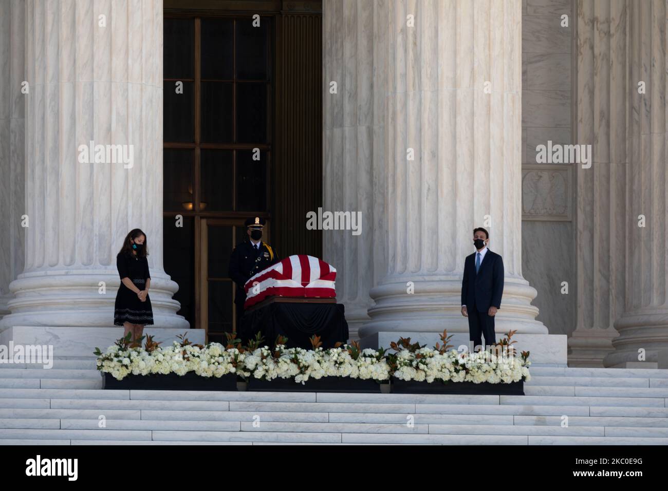 Justice Ruth Bader Ginsburg lies in repose under the Portico at the top ...