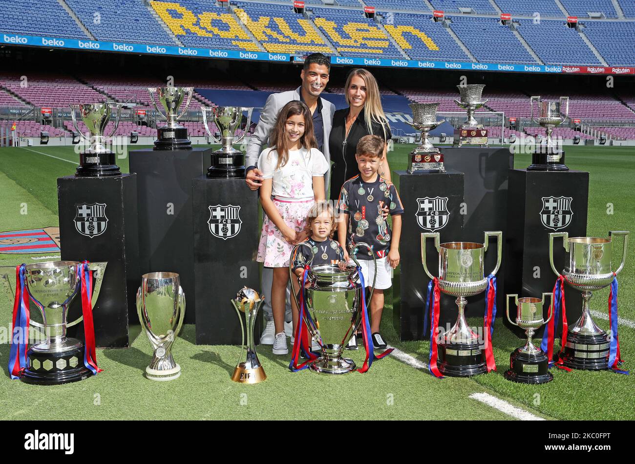 Luis Suarez with his family at the Camp Nou stadium with all the ...
