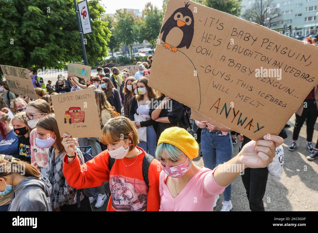 Young protesters with pro-climate banners are seen in Gdansk, Poland ...