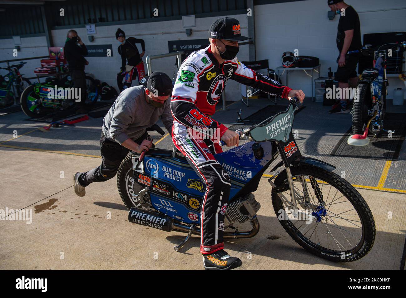 Steve Worrall of Belle Vue 'BikeRight' Aces gets a push start Belle Vue Bikerite Aces v ATPI All ...