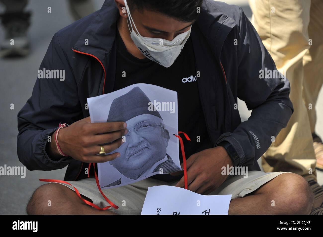 Printed portrait mask of prime minister kp sharma oli hi-res stock ...