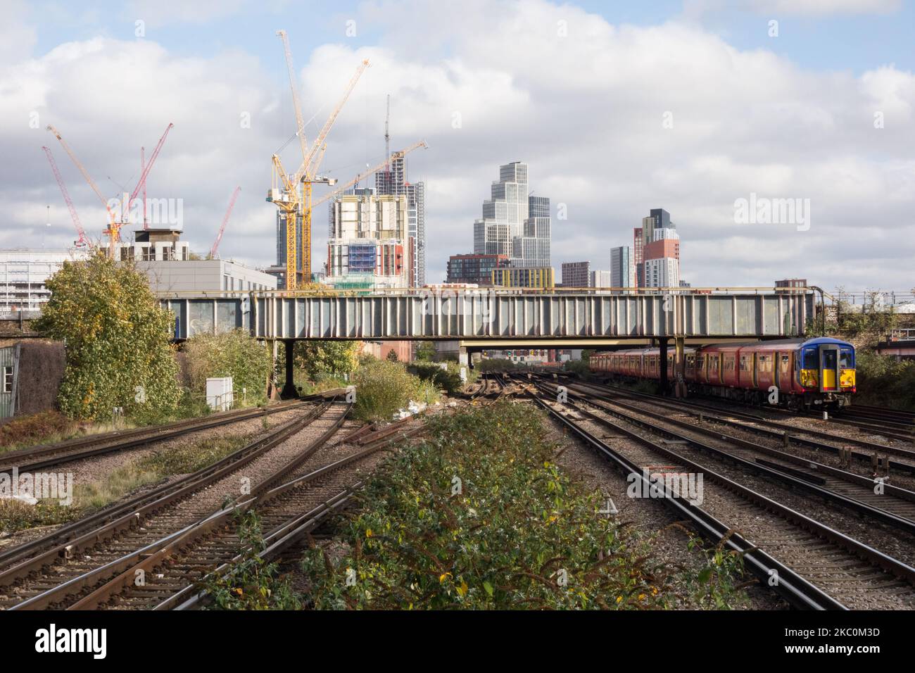 A view of Nine Elms high-rise development from the end of the platform ...
