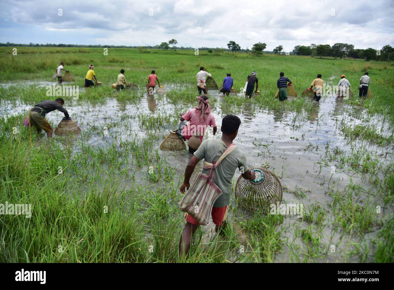 Villagers catch fish as they take part in a community fishing at a ...