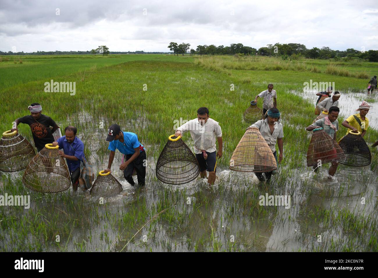 Villagers catch fish as they take part in a community fishing at a ...