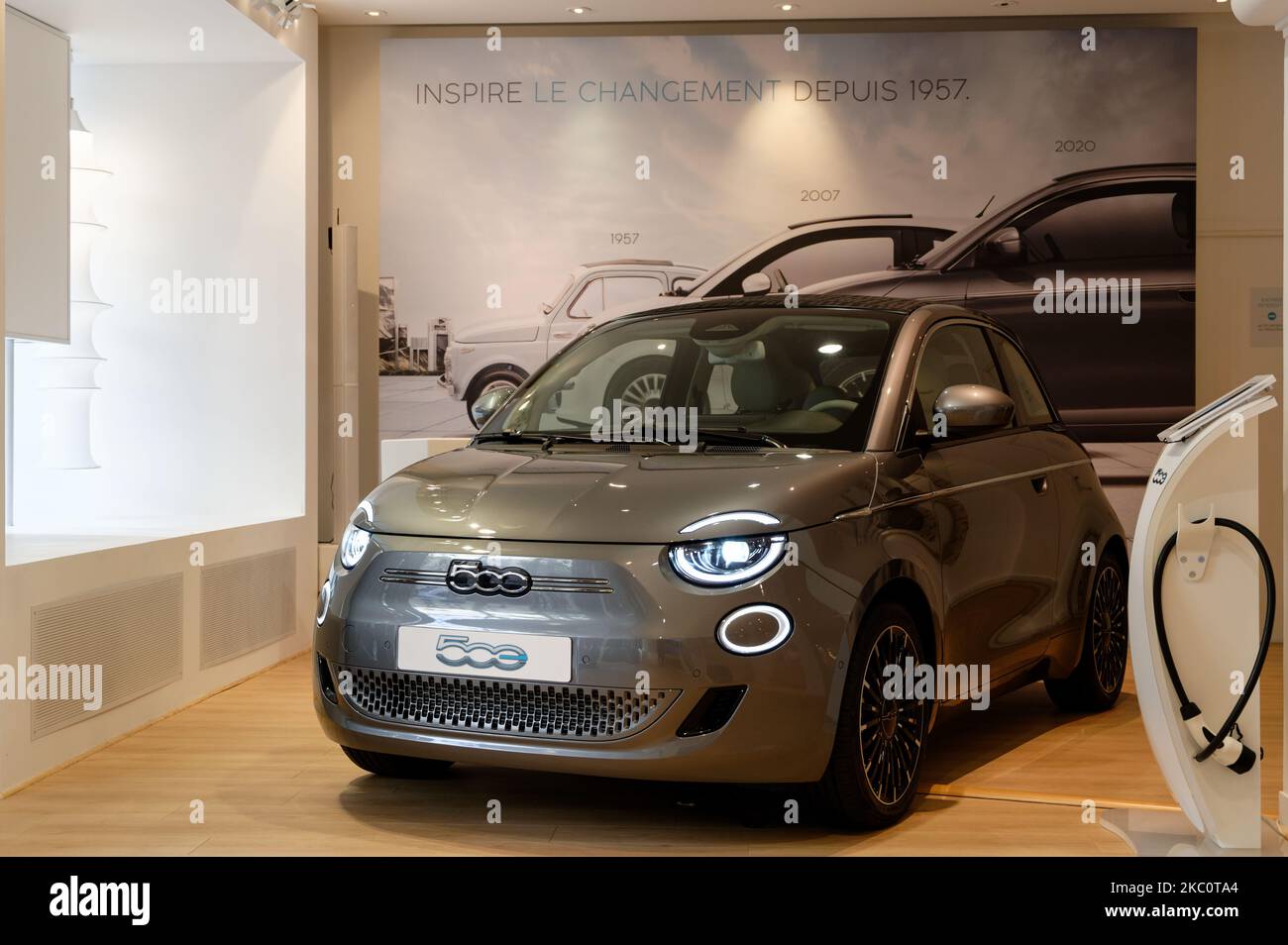 Fiat presents its new ecologic car FIAT 500 Electric in its Showroom in ...