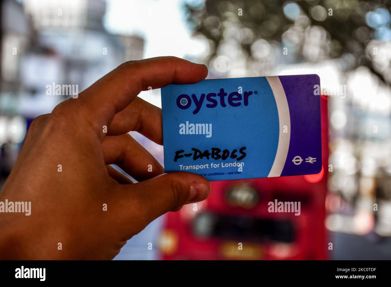 London, England - July 07 2017: Hand holding the blue Oyster card ...
