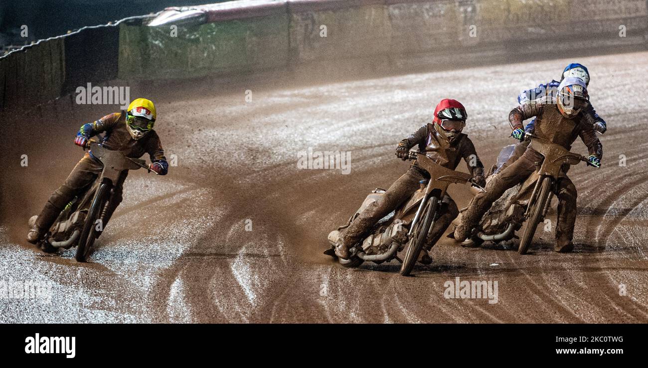 Jason Crump (Yellow) outside Ben Barker (Red) Steve Worrall (White) and ...