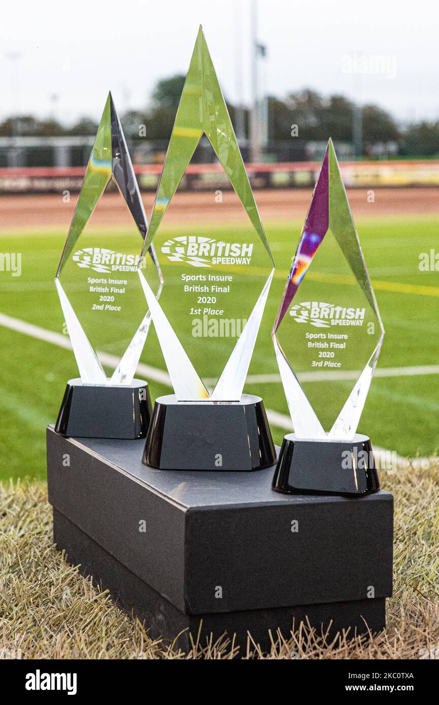 The trophies presented to the top 3 in the British Final during the ...