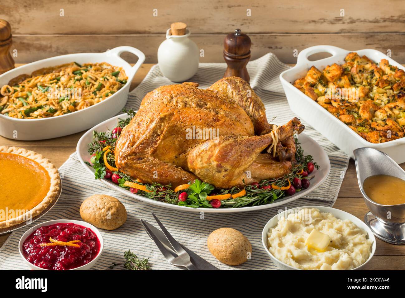 Homemade Roasted Turkey for Thanksgiving with all the Sides Stock Photo ...