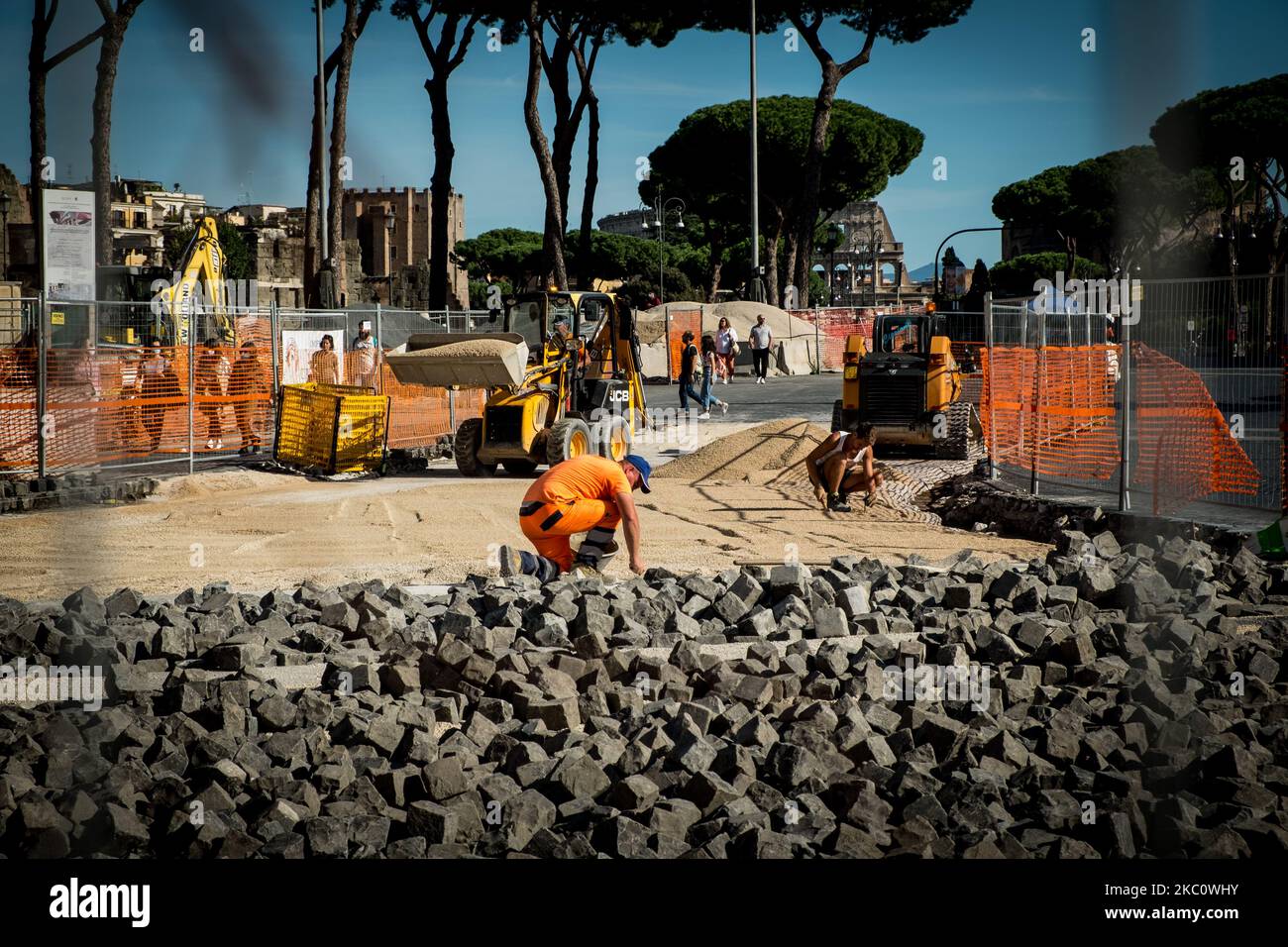 A general view of typical Roman cobblestones called ''Sampietrini ...