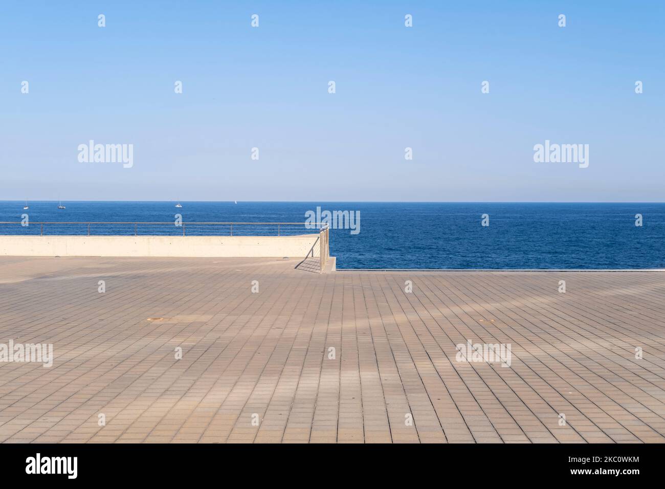 A scenic shot of an empty viewing deck overlooking the Mediterranean ...