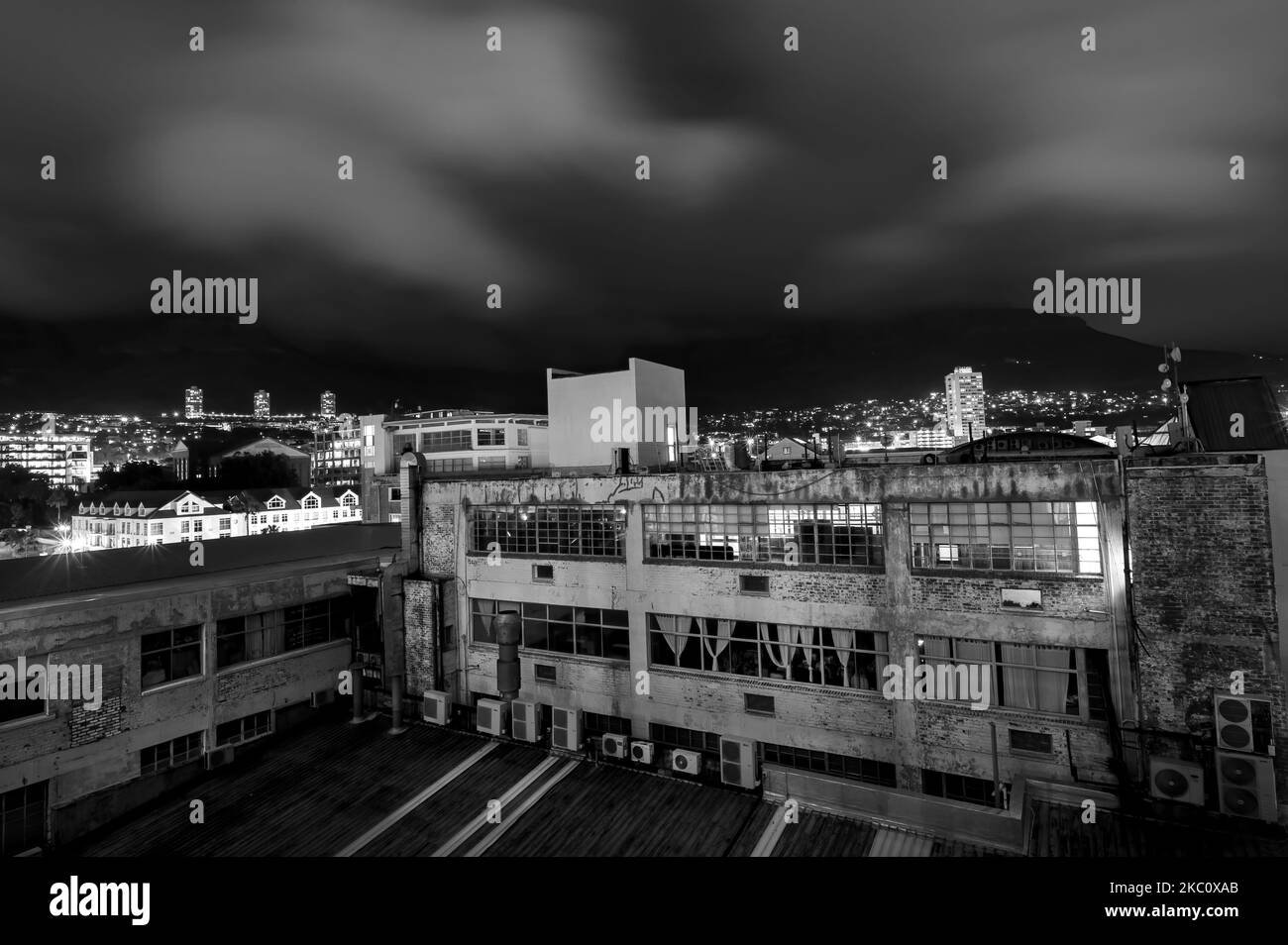 The night cityscape view of Cape town, South Africa, grayscale Stock ...