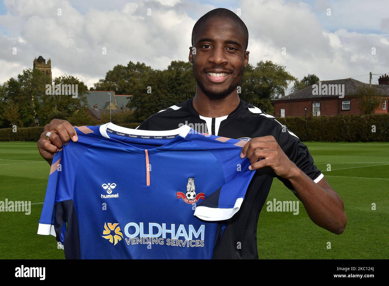 New signing Dylan Bahamboula. is unveiled at Oldham Athletic's training ...