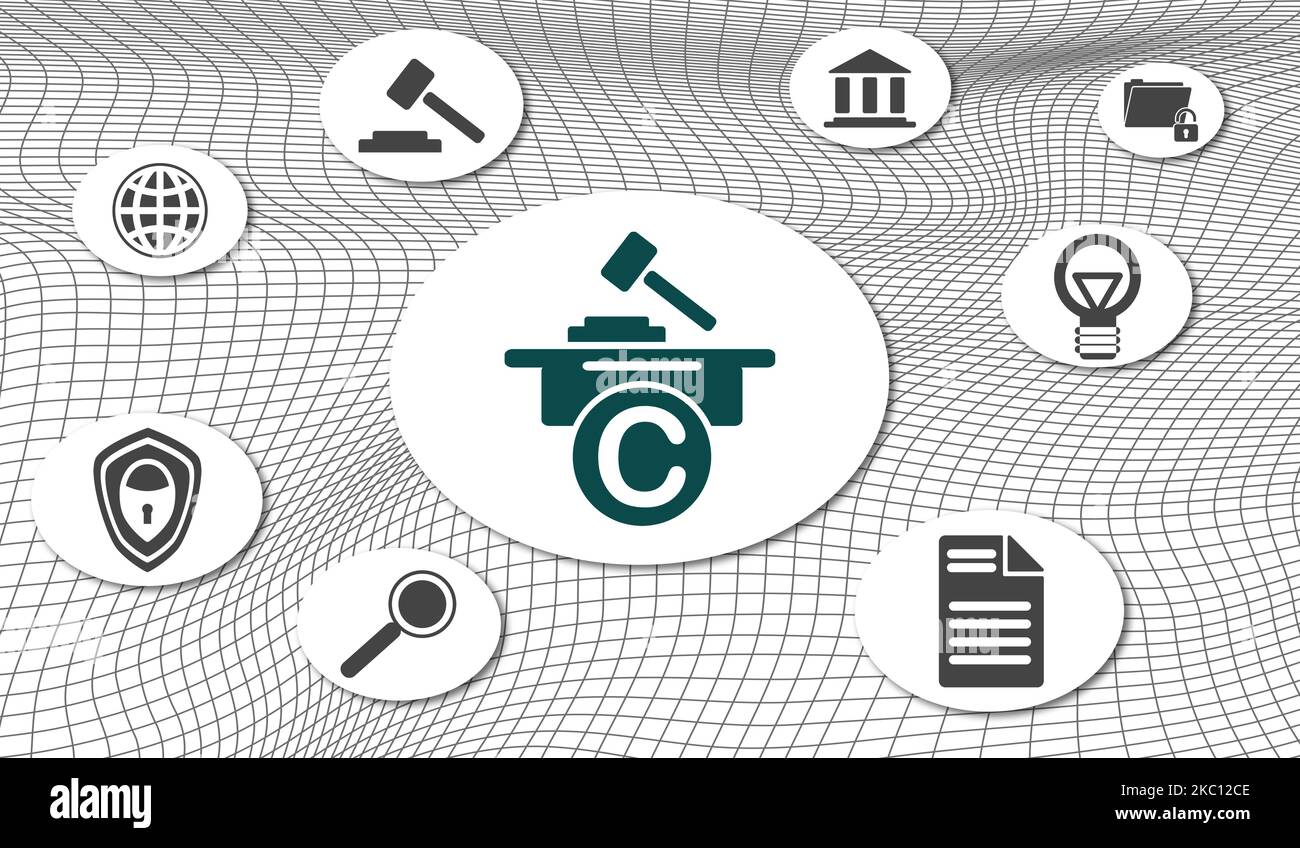 Concept of copyright with icons on mesh network Stock Photo - Alamy