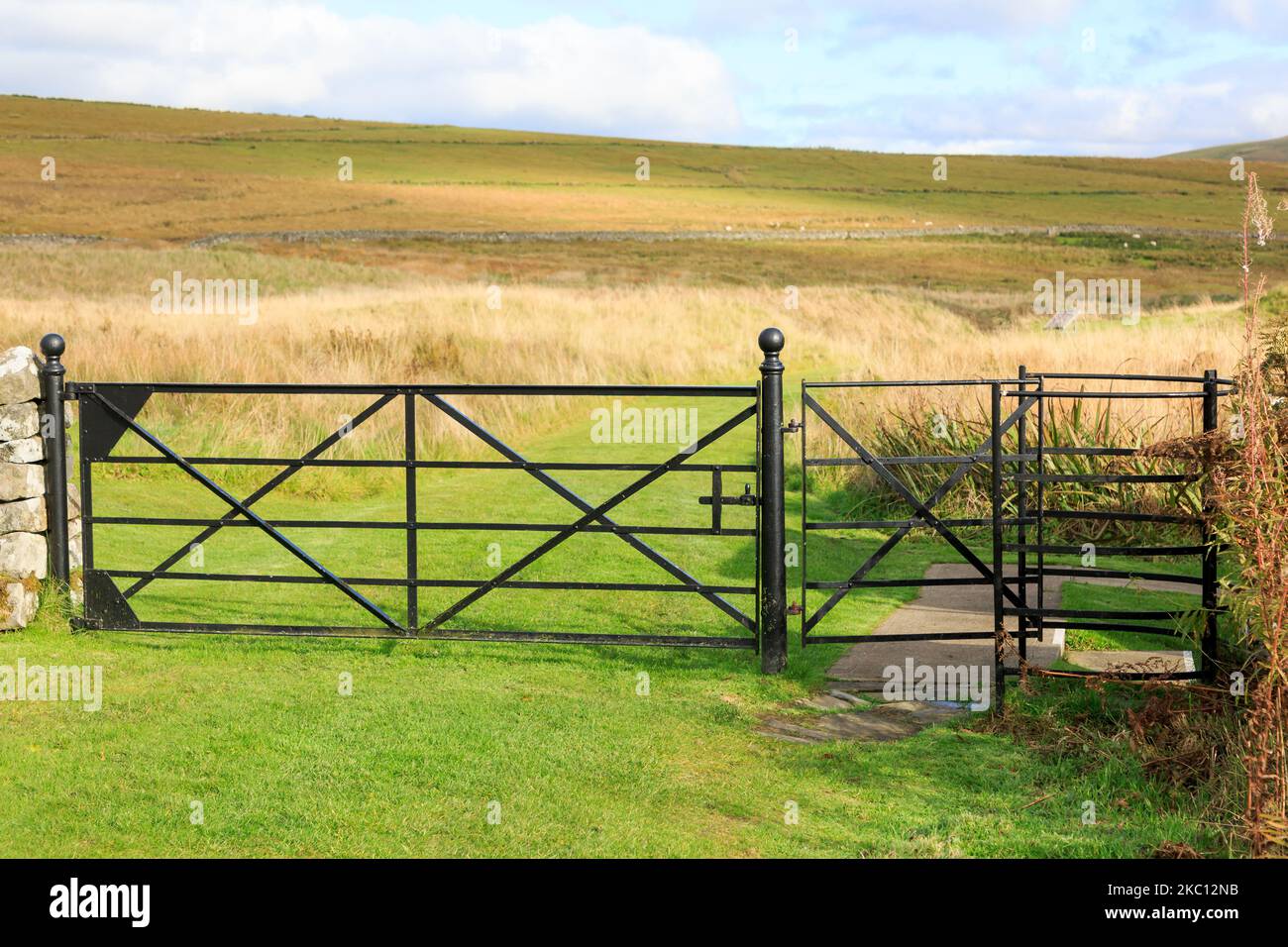 Black coloured five bar iron gate with iron Kissing gate fitted to the ...