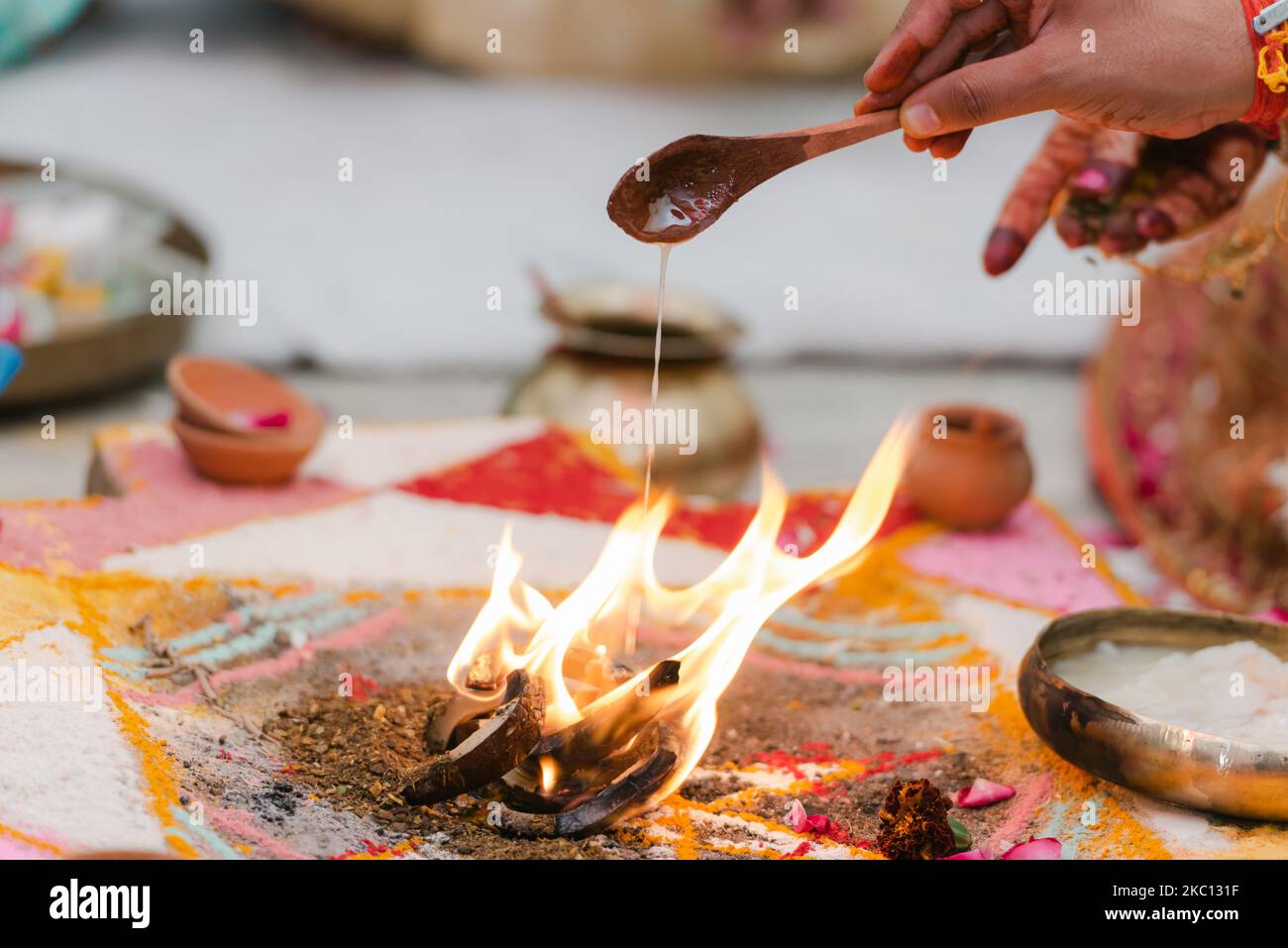 items for the Indian Yajna ritual. Indian Vedic fire ceremony called ...