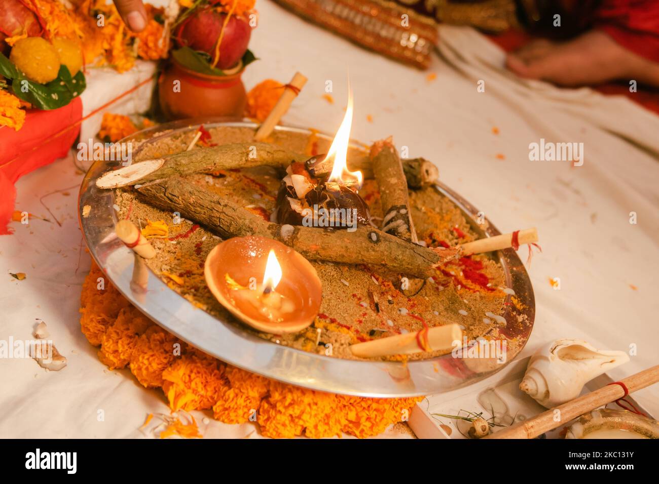 items for the Indian Yajna ritual. Indian Vedic fire ceremony called ...