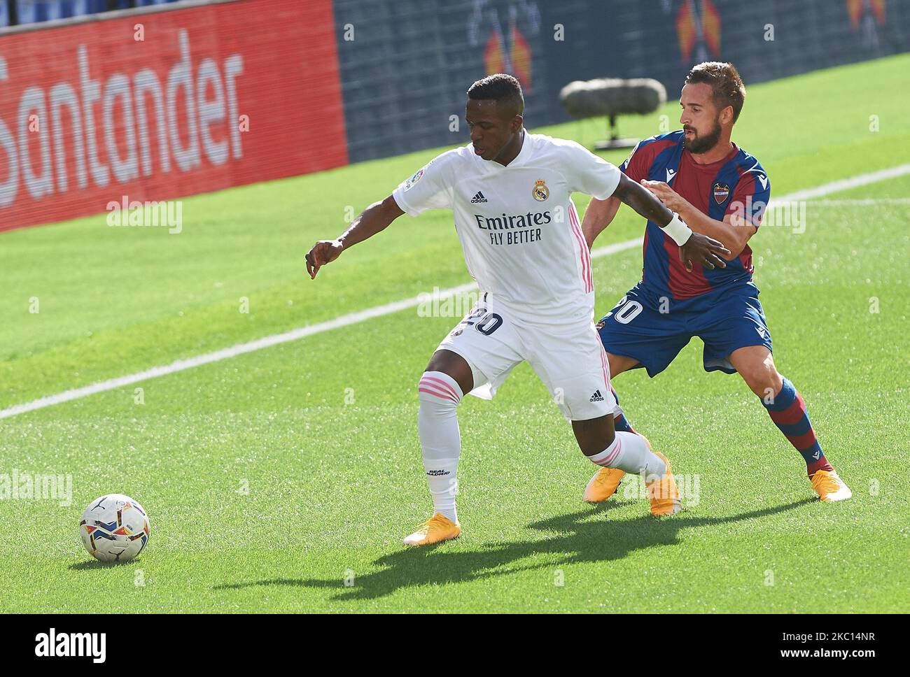 Jorge Miramon of Levante UD and Vinicius Jr of Real Madrid during the ...