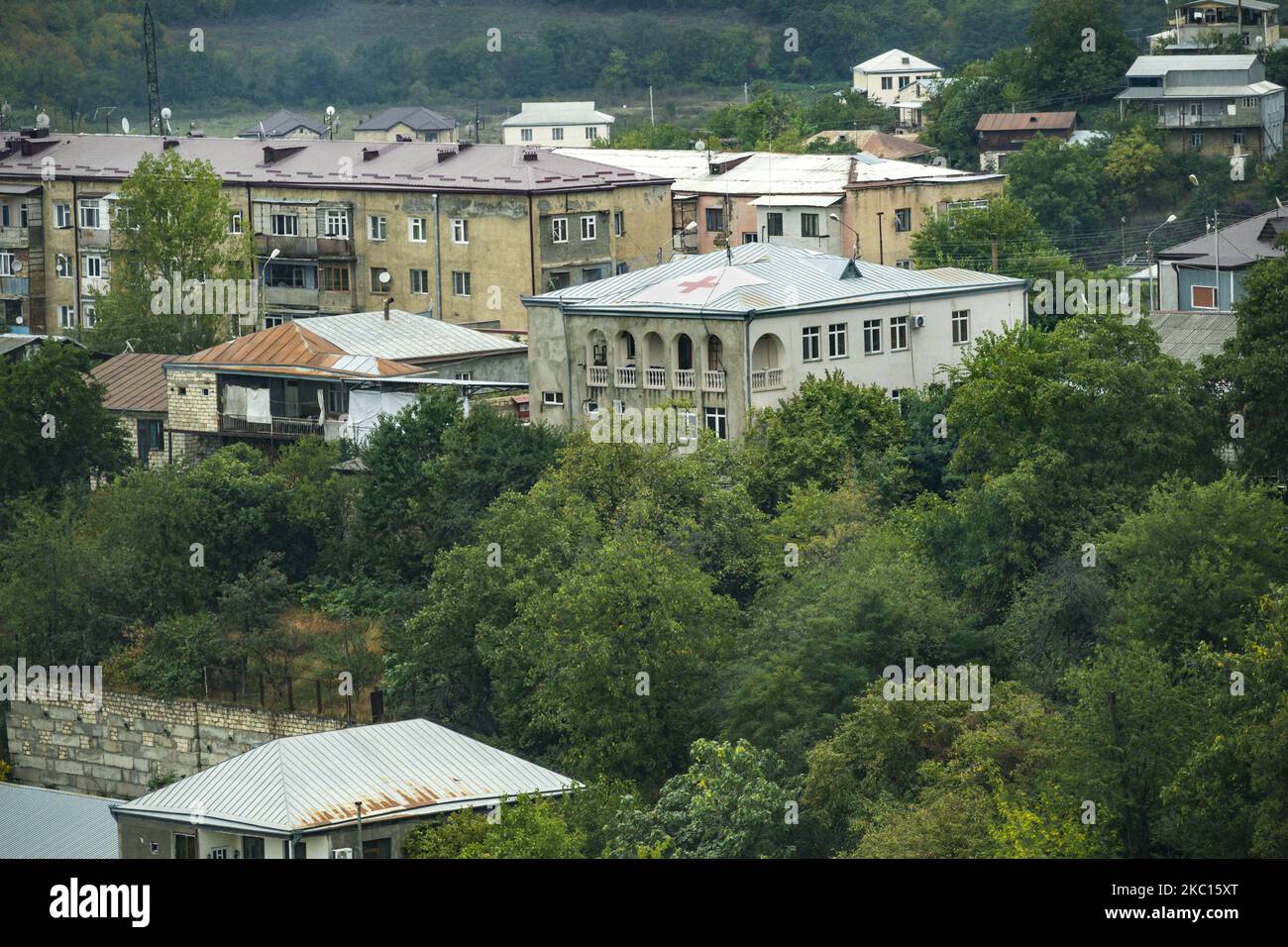Main building of the Red Cross in Stepanakert, Nagorno Karabakh, on ...