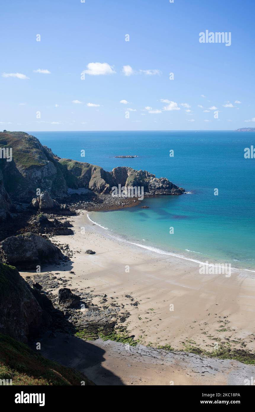 The rocks and coastline on the Island of Sark, part of the Channel ...